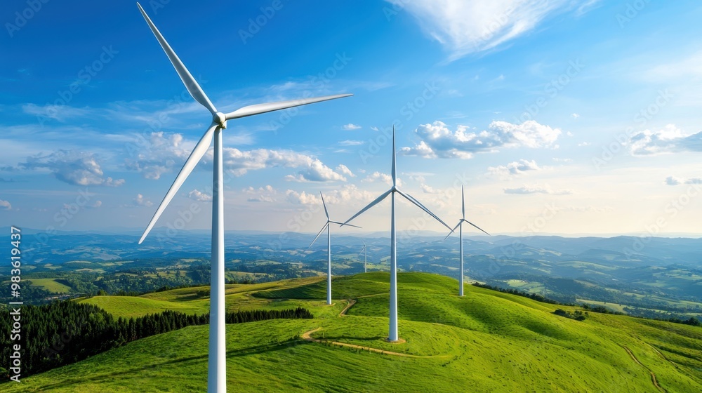 Harnessing the Wind: Modern Turbines at a Wind Farm - Concept of ...