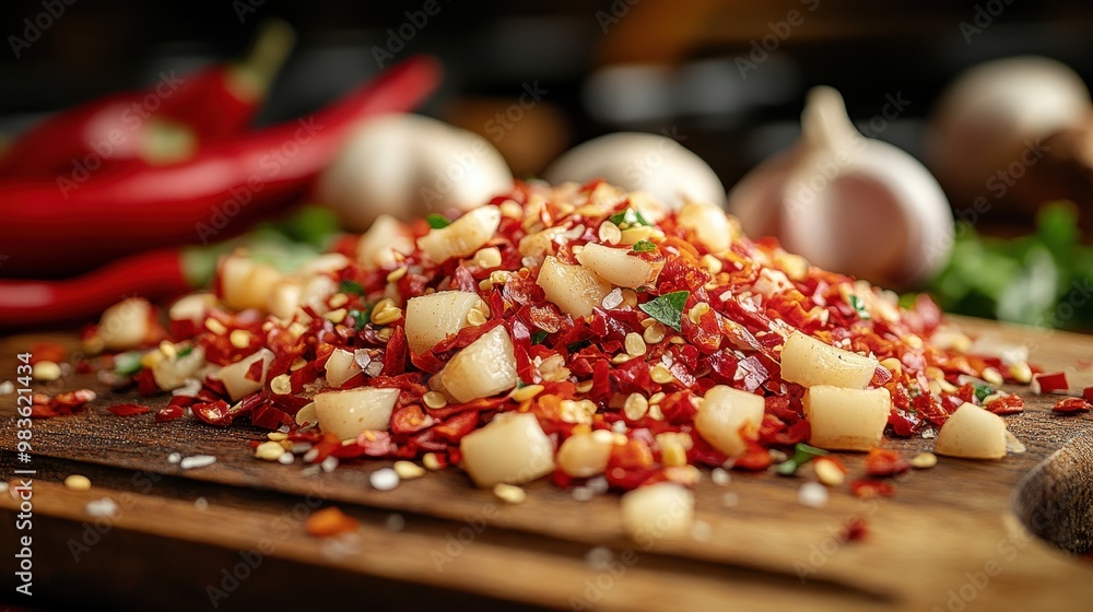 Macro Photography of Sliced Red Chili Peppers and Garlic – High Detail ...