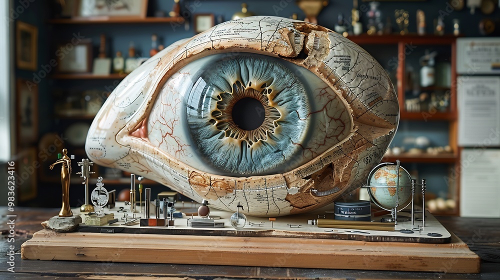 Detailed crosssection model of the human eye surrounded by ...