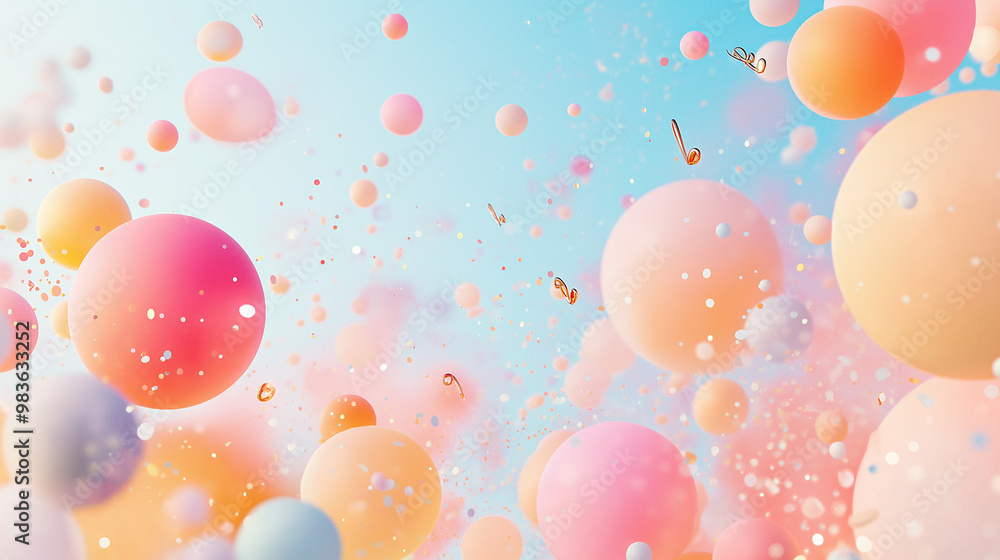 Colorful, abstract music notes falling from the sky, blending into a ...