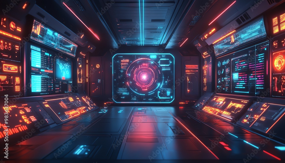 Illustration of a futuristic elearning environment with gamified ...