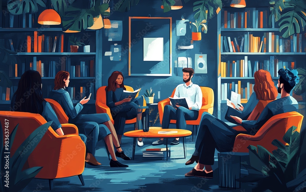 Stylish depiction of a modern storytelling session with interactive ...