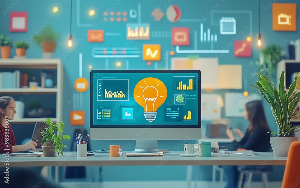 Bright and engaging image of an online learning portal with interactive ...