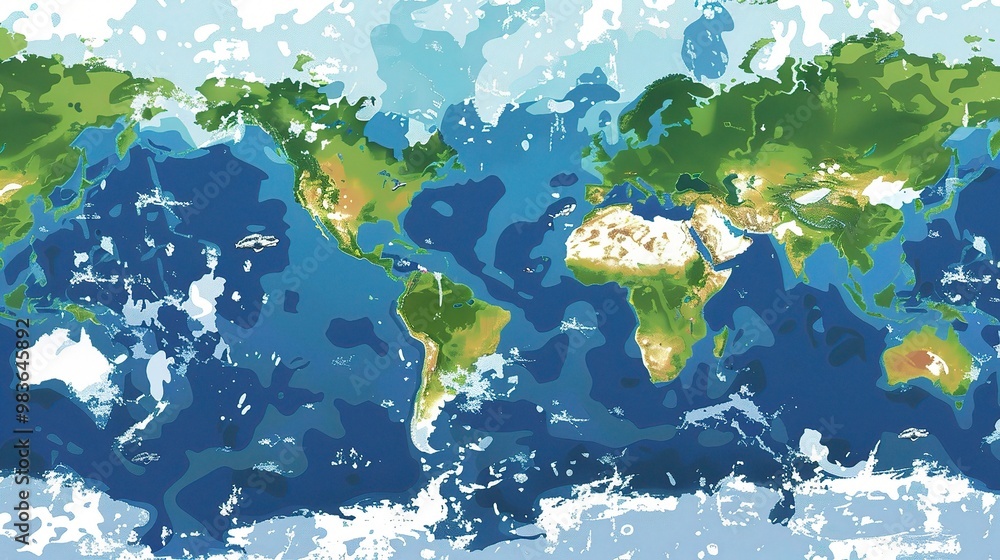 A detailed sea scenery map presenting a wide view of the sea. The map ...