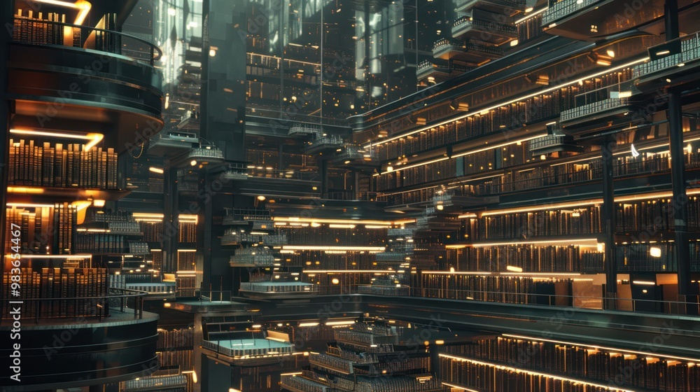 Futuristic Library: A City of Knowledge Stock Illustration | Adobe Stock