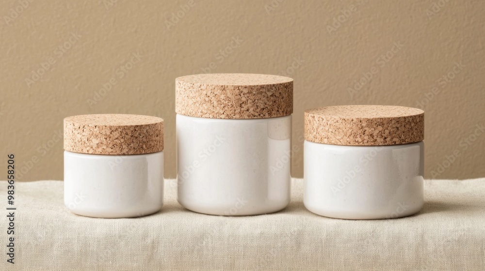 Eco-friendly cosmetics in plastic-free containers with cork lids ...