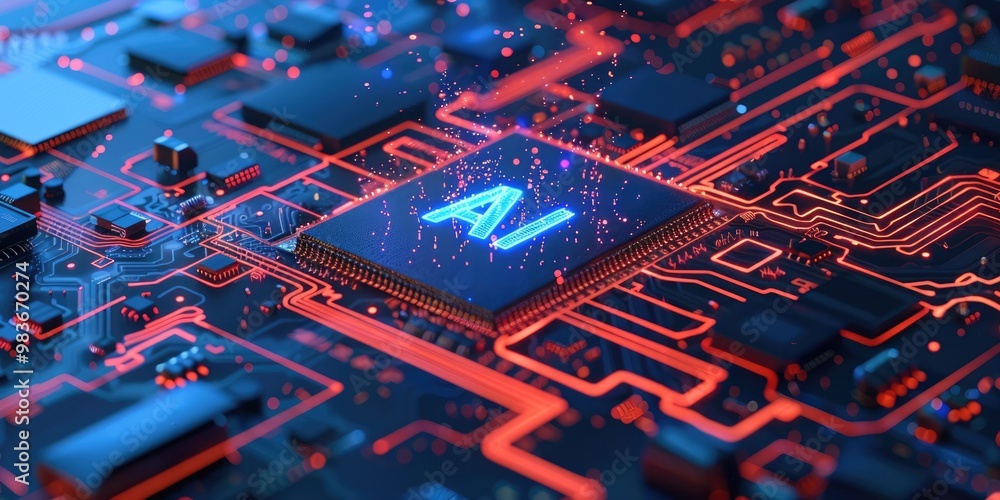 The picture of the neon mainboard and cpu made with semiconductor ...