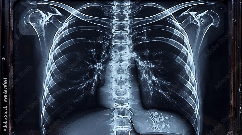 Xray image illuminated on a lightbox representing the diagnostic ...