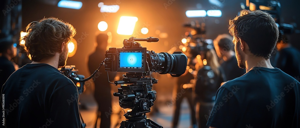 Focus on the teamwork in behind the scenes setup staging, with crew ...