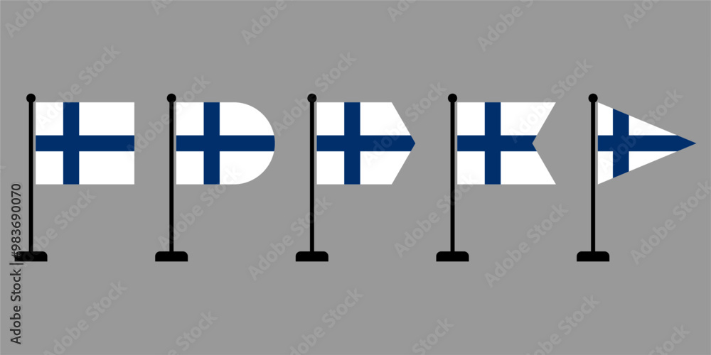 Collection of Flags of the Republic of Finland flying on a flagpole ...