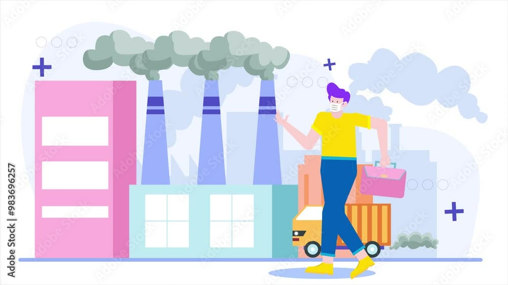 illustration of air pollution awareness and urban environment animated ...