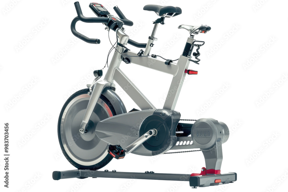 Modern exercise bike isolated on white background. Fitness machine for ...