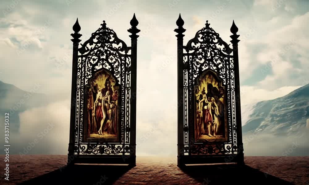The fiery gates of heaven and hell. The door to heaven and hell. Good ...