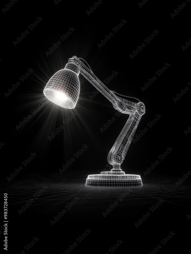 A wireframe illustration of a modern desk lamp showcasing adjustable ...