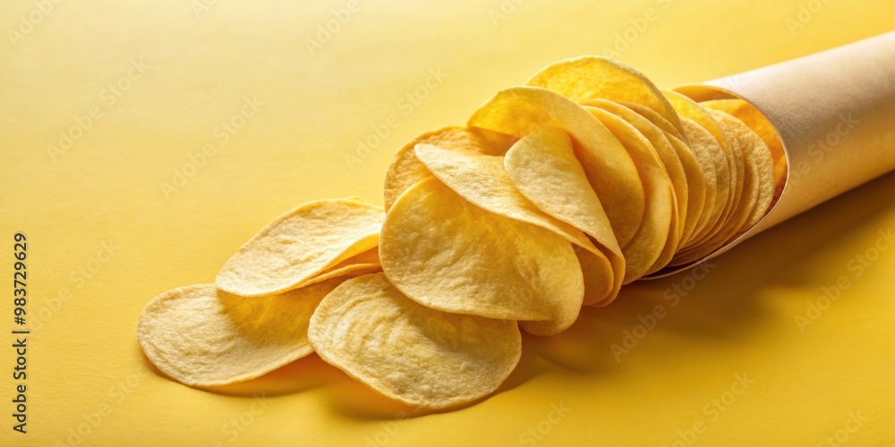 Pringles original potato chips in a package on a yellow paper ...