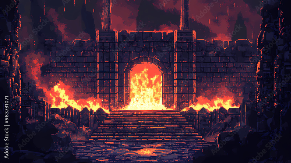 Pixel art of old battle stadium dungeon background battle scene in rpg ...