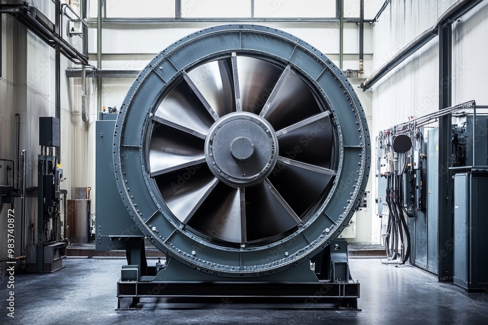Powerful industrial blower machinery in a factory setting, showcasing ...