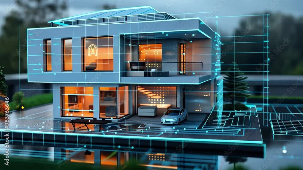 A sleek, modern house showcases its innovative smart technology through ...
