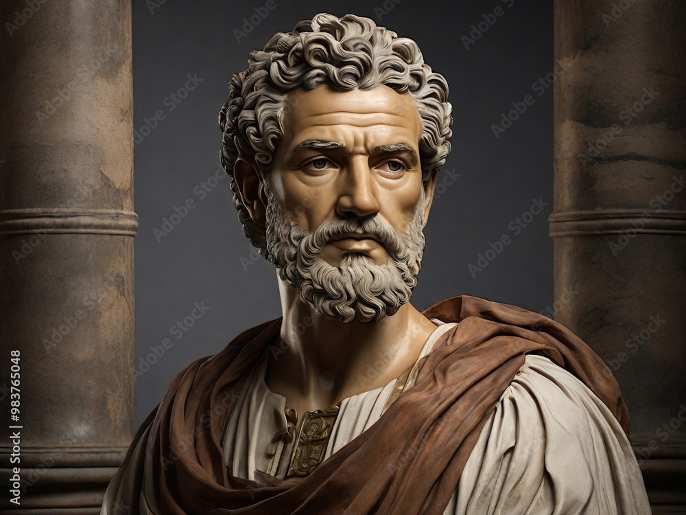 Realistic statue of an ancient Roman philosopher with beard and wavy ...