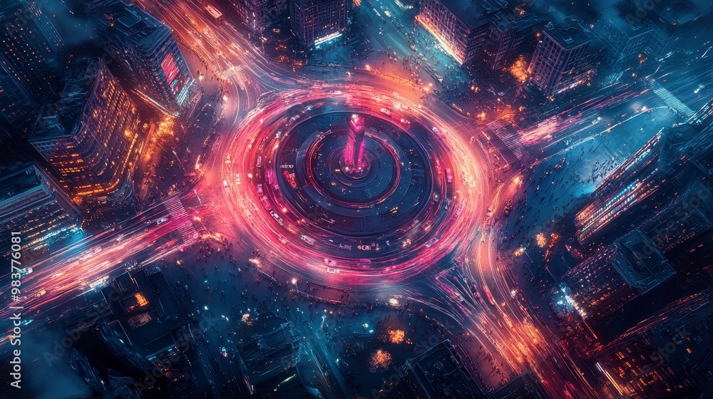 A roundabout in a smart city, seamless traffic flow of AI-driven ...