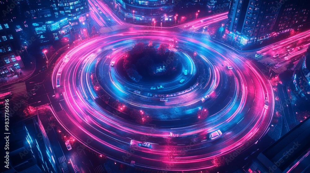 A roundabout in a smart city, seamless traffic flow of AI-driven ...