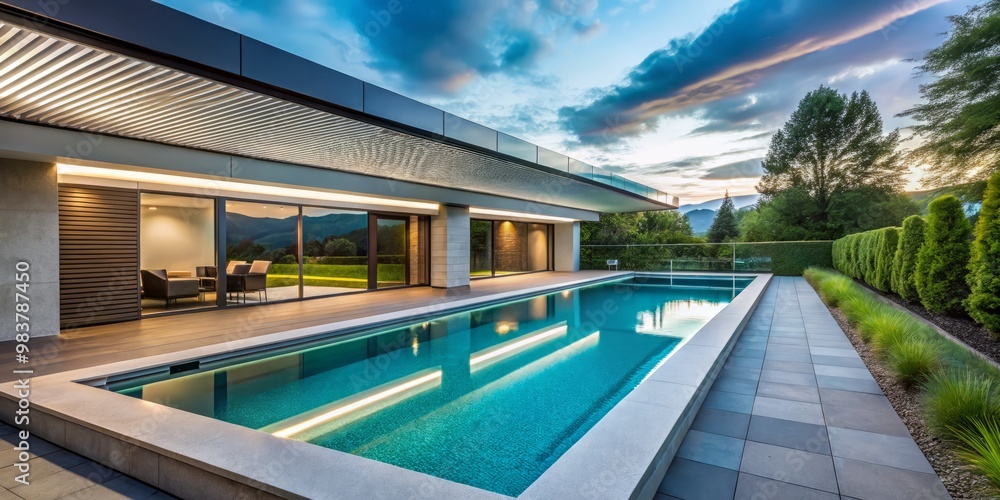In-ground swimming pool with seamless gutter system providing a sleek ...