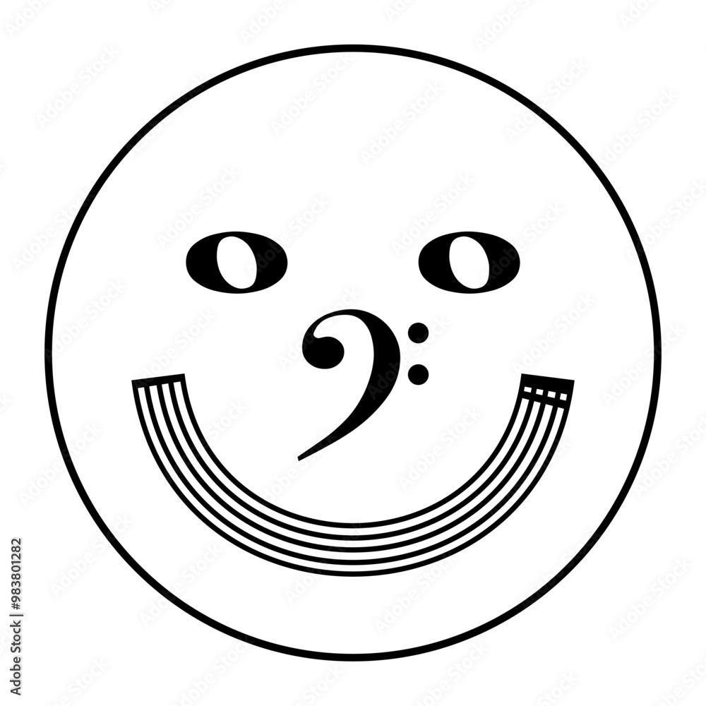 Circular smiling music face formed by musical symbols. A slightly weird ...