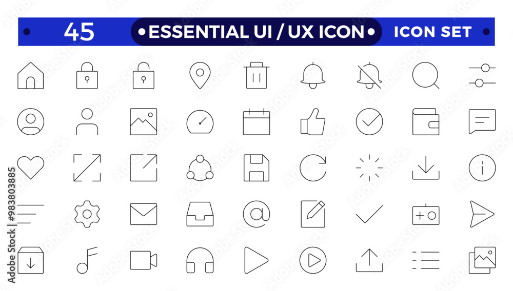 Best collection of ui ux icon set, user interface icon set collection. Basic User Interface ...