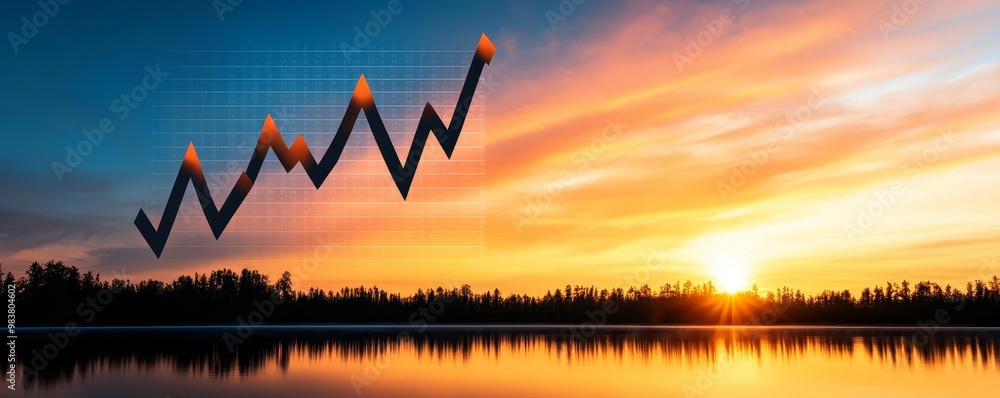 Compound interest illustrated as a growth curve on a digital chart, set ...