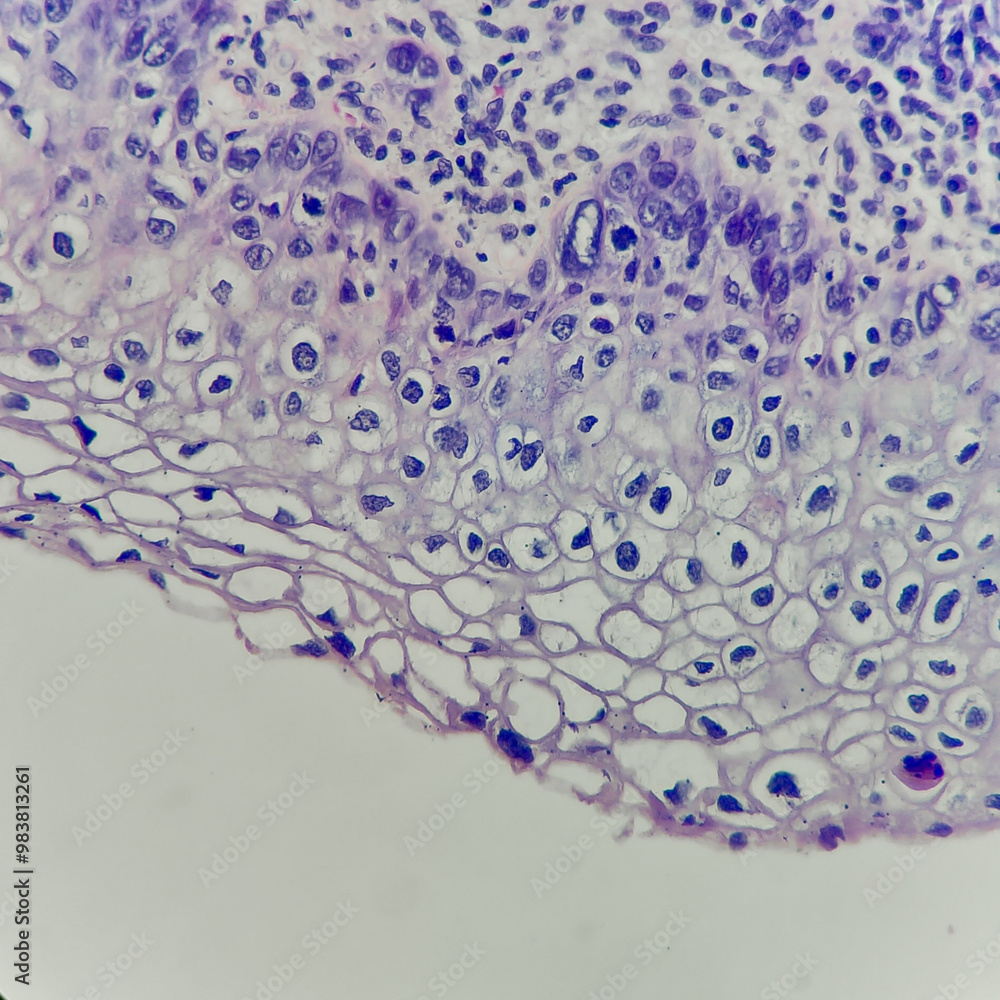 Camera photo of the cervix, showing several koilocytes in the squamous ...