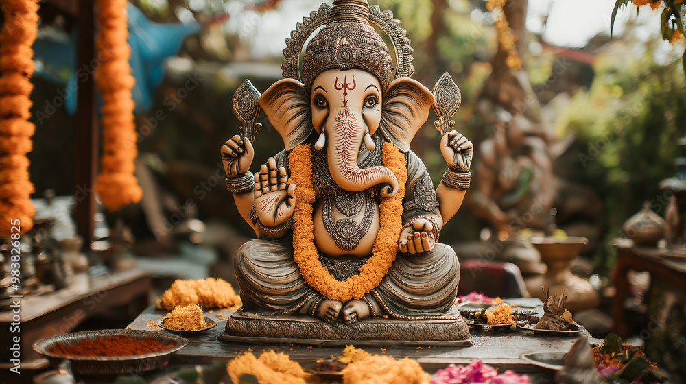 Traditional Ganesh Idol: A beautifully decorated traditional Ganesh ...