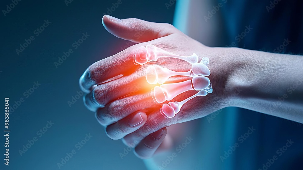 Man experiencing wrist pain, with visual highlights of muscle strain ...