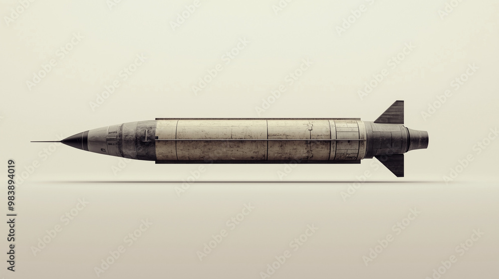 Silent Sentinel: A stark, vintage missile on a minimalist backdrop ...