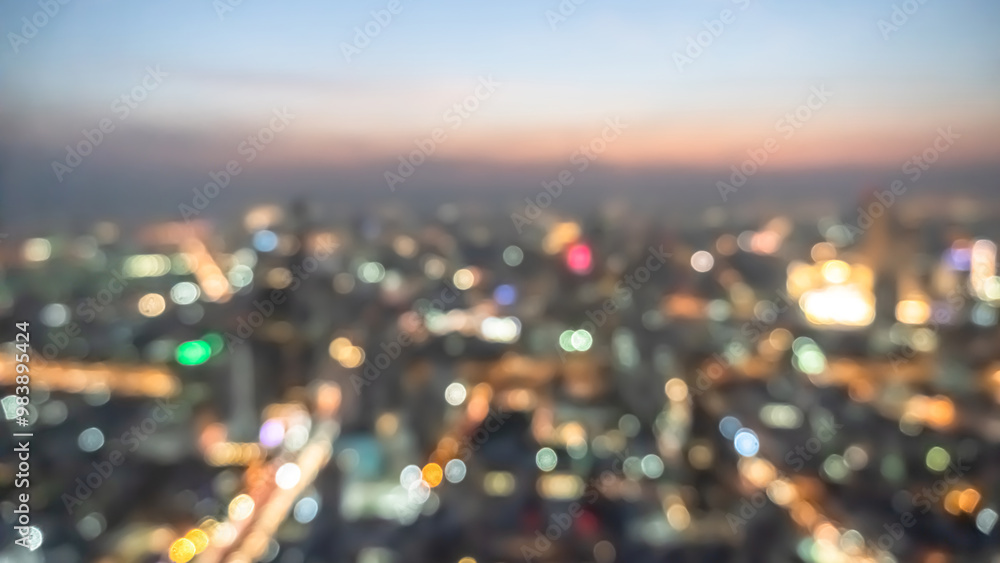 City rooftop view blur background with golden hour sky with cityscape ...