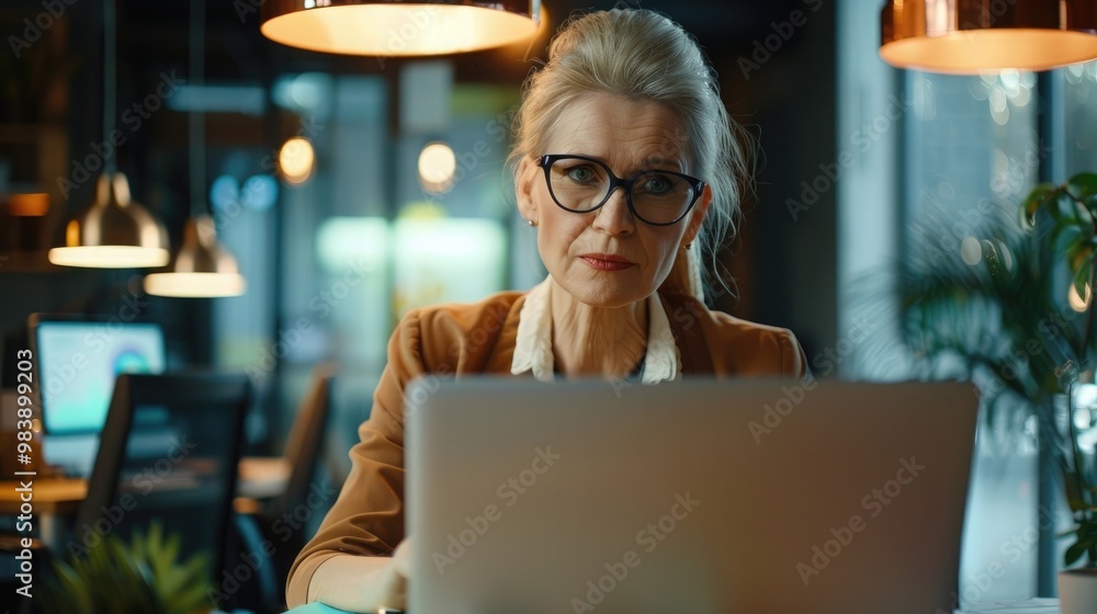 Serious busy mature middle aged professional business woman, older lady ...
