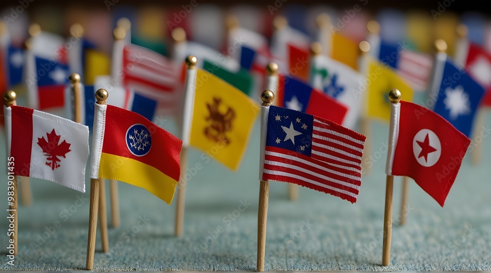 collection of miniature flags from various countries. generative ai ...