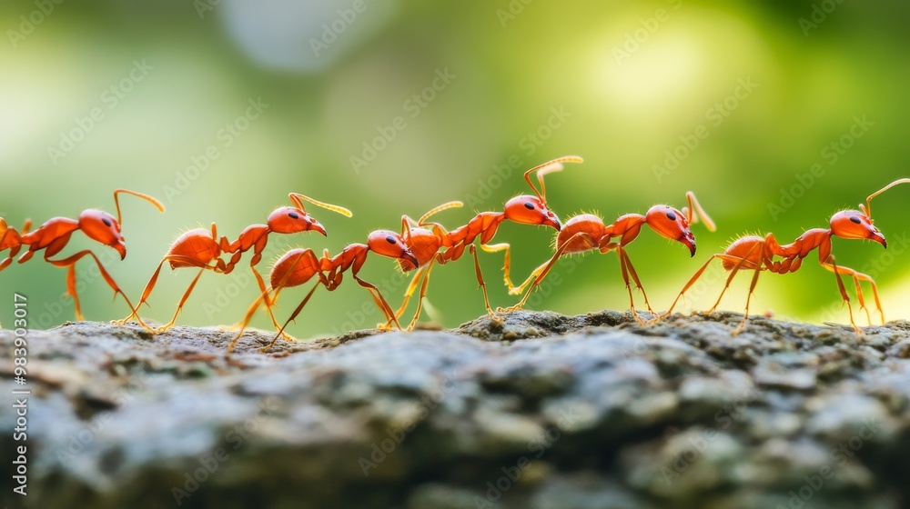 Red ants work together like a team, carrying food and helping each ...