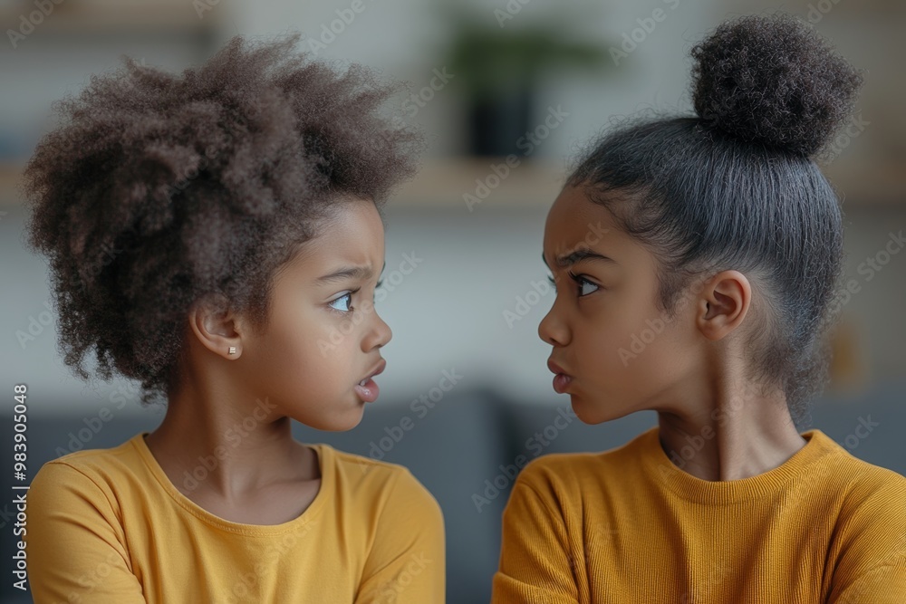 Younger and older sister in a state of emotional stress displeased with ...