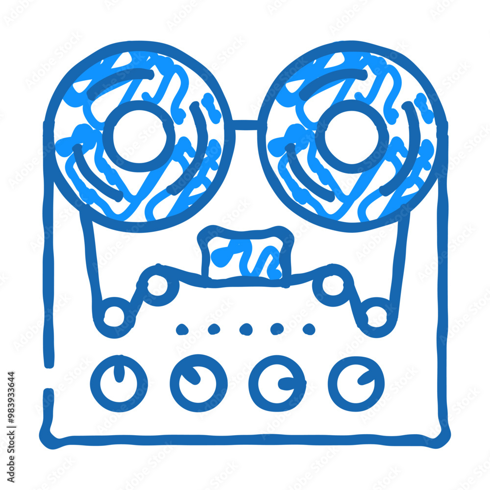 reel-to-reel tape player doodle icon sketch vector. reel-to-reel tape ...