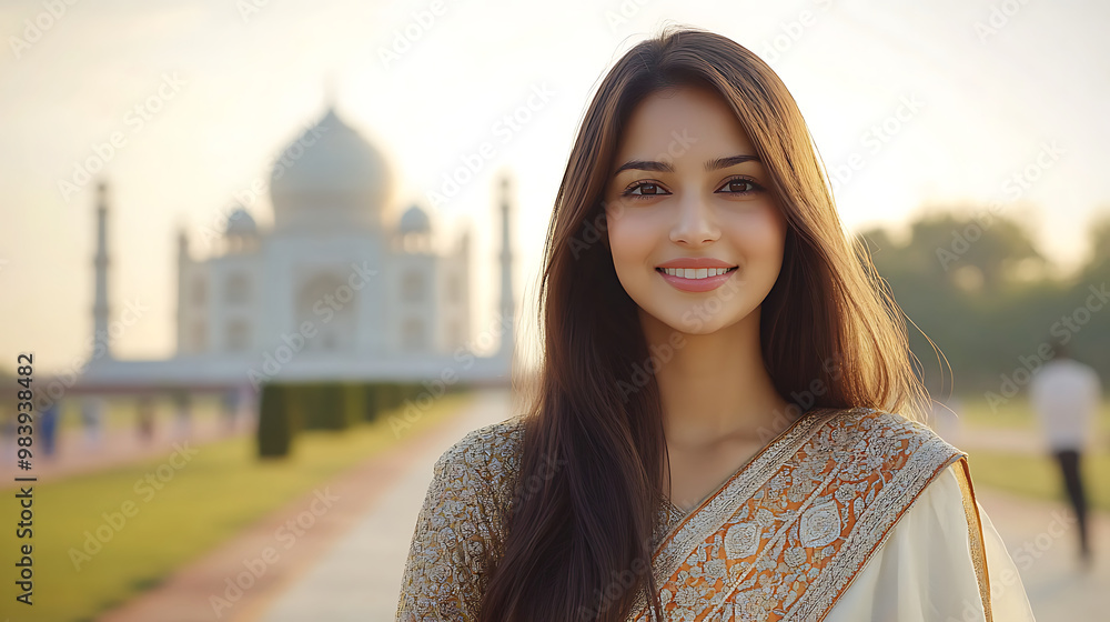 A beautiful indian woman who is smiling with traditional clothing in ...