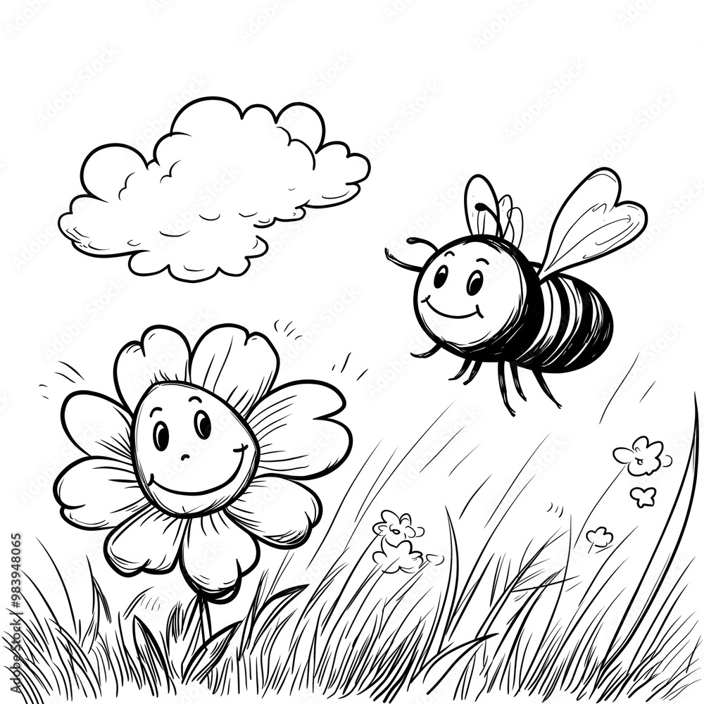 The image could be named Cute Cartoon Bees and Insects with Flowers in ...