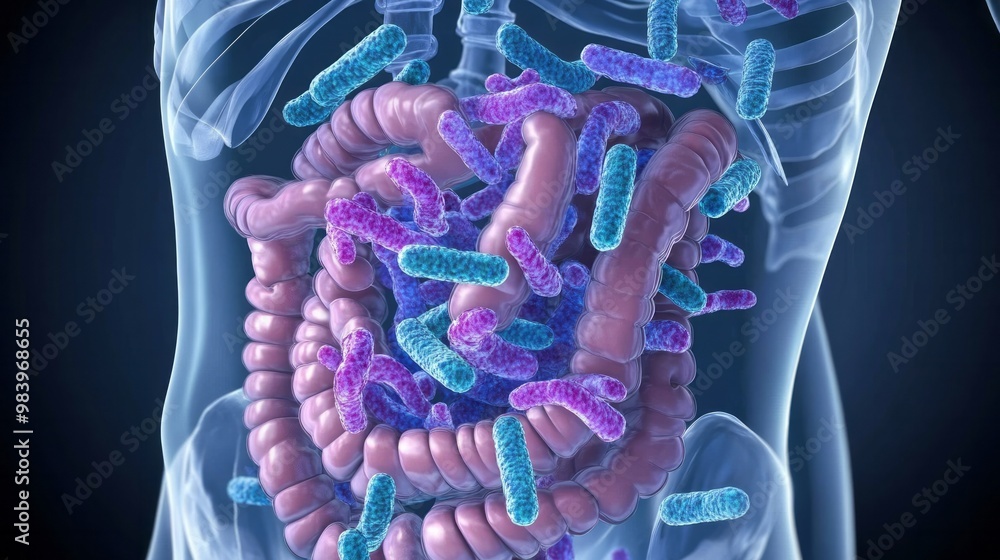 A scientific illustration of the human digestive system showcasing ...