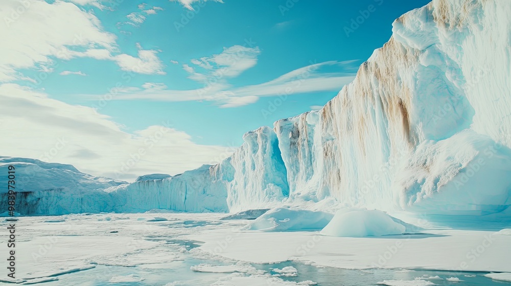 Glacial meltwater cascading dramatically from a calving iceberg ...