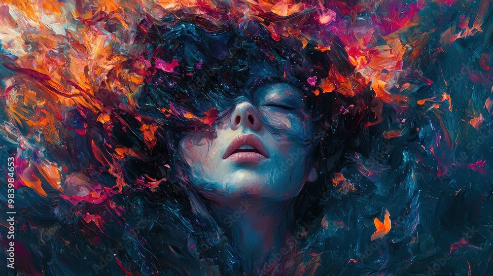 An intense abstract representation of a person shrouded in a tumultuous ...