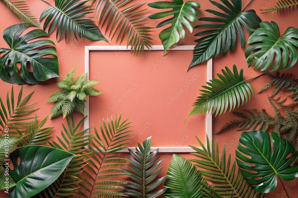 tropical oasis visual with delicate ferns and philodendron leaves ...