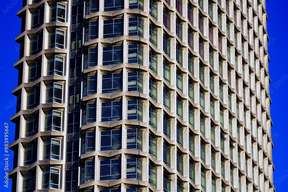 1960s modernism: post-war skyscraper; architectural symmetry, brutalist ...