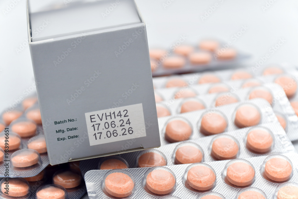 Manufacturing date and expiry date on some pharmaceutical packaging ...