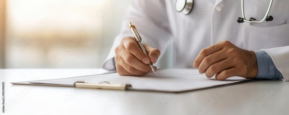 Doctor reviewing a patient s medical chart during a health checkup ...