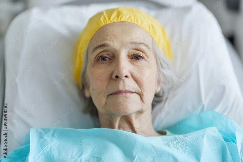 Senior patient undergoing a bone density scan during a health checkup ...