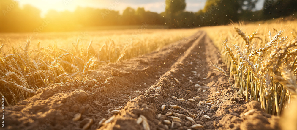 Wheat harvesting on field in summer season. modern harvesters with ...